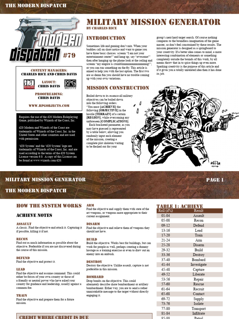 Modern Dispatch - Military Adventre Generator | PDF