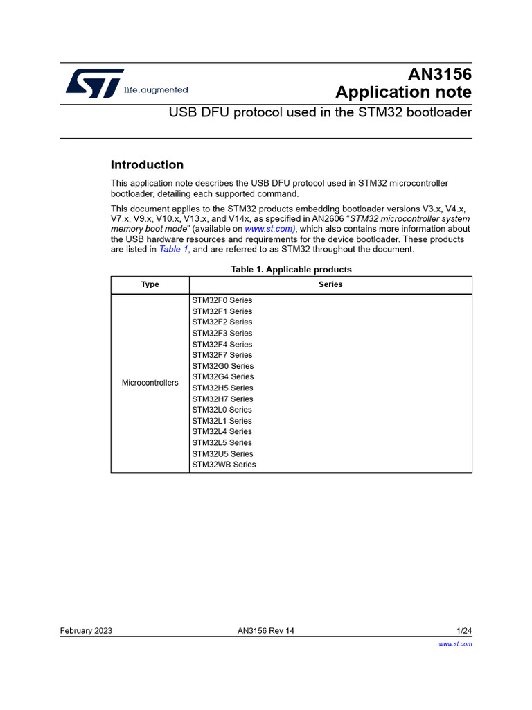 An3156 Usb Dfu Protocol Used In The Stm32 Bootloader Stmicroelectronics Pdf