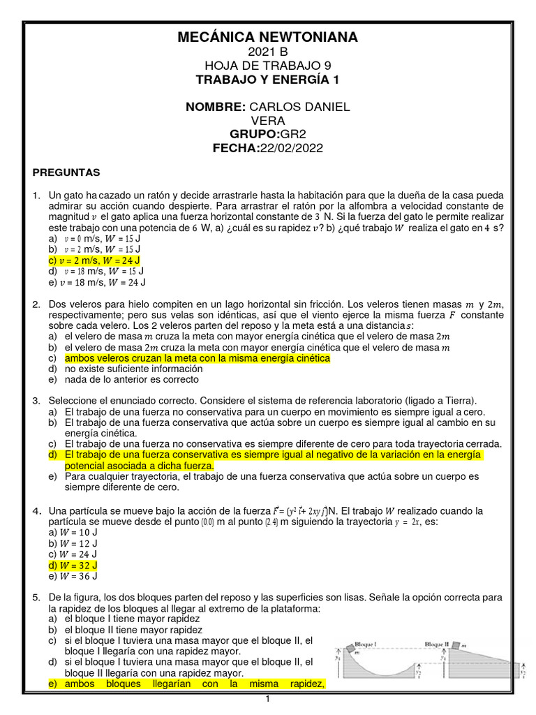 h9 Trabajo y Energia 1 | PDF | Fuerza | Masa