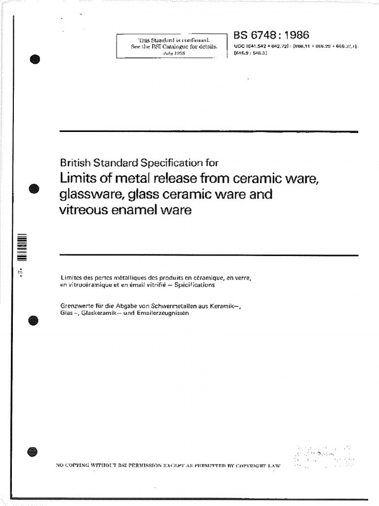 BS 6748 - 1986 Specification For Limits of Metal Release (2019 - 07 ...
