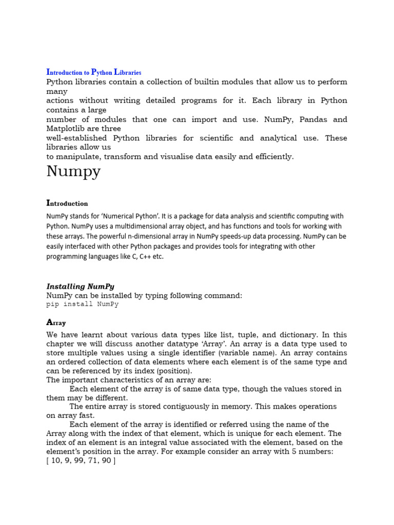 Introduction to Python Libraries | PDF | Database Index | Matrix (Mathematics)