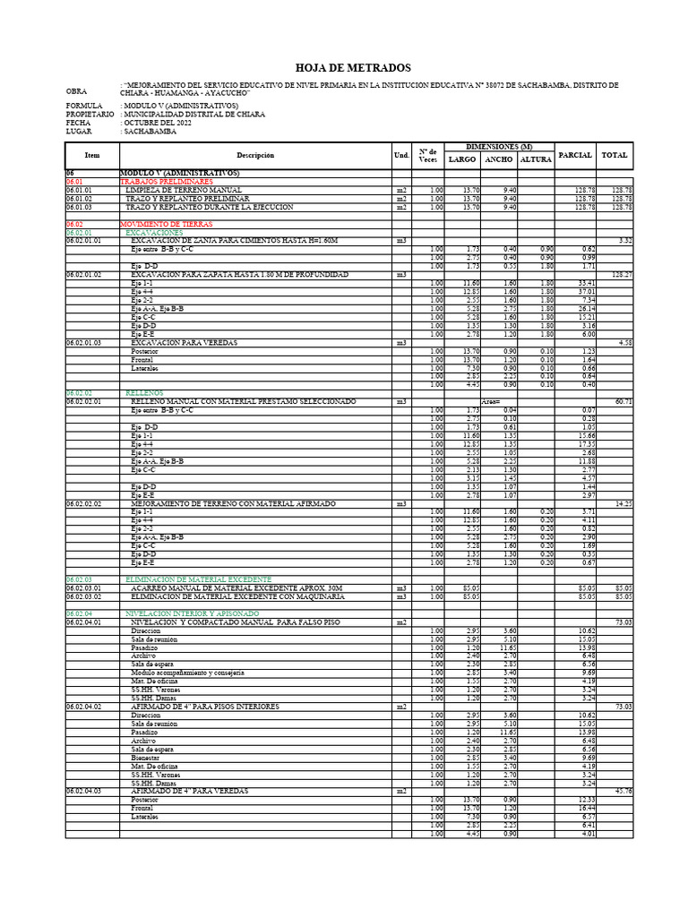 Metrados Modulo V (Administrativos) C | PDF