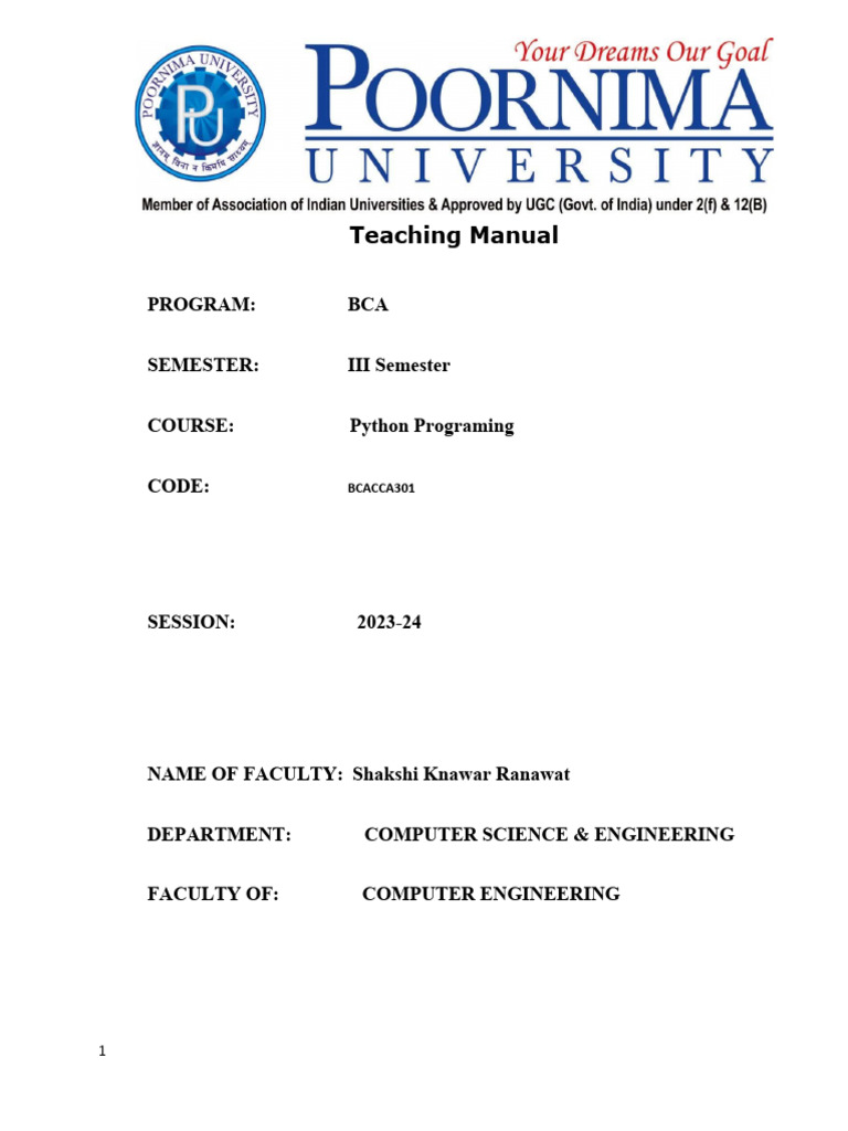 0 - Python Programing BCA-3 | PDF | Method (Computer Programming) | Control Flow