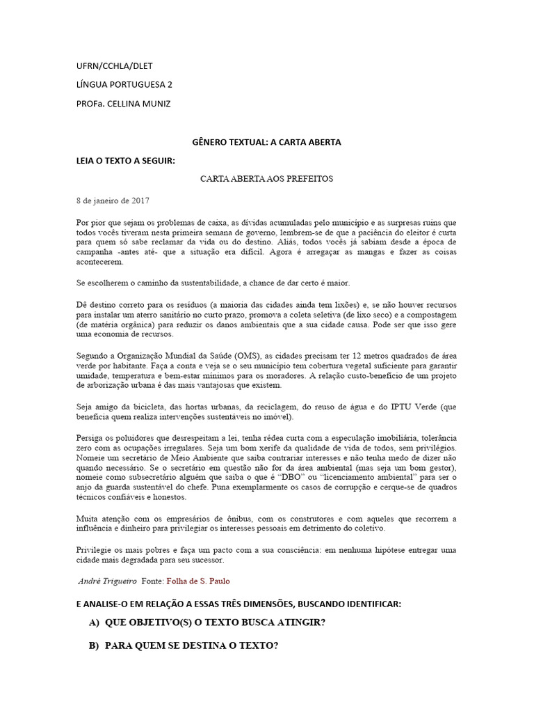 Atividade Carta Aberta | PDF | Desperdício