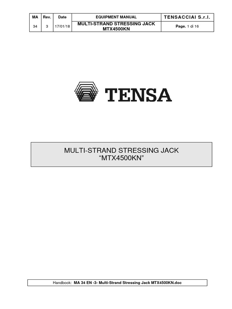 MA 34 EN - 3 - Multi-Strand Stressing Jack MTX4500KN | PDF