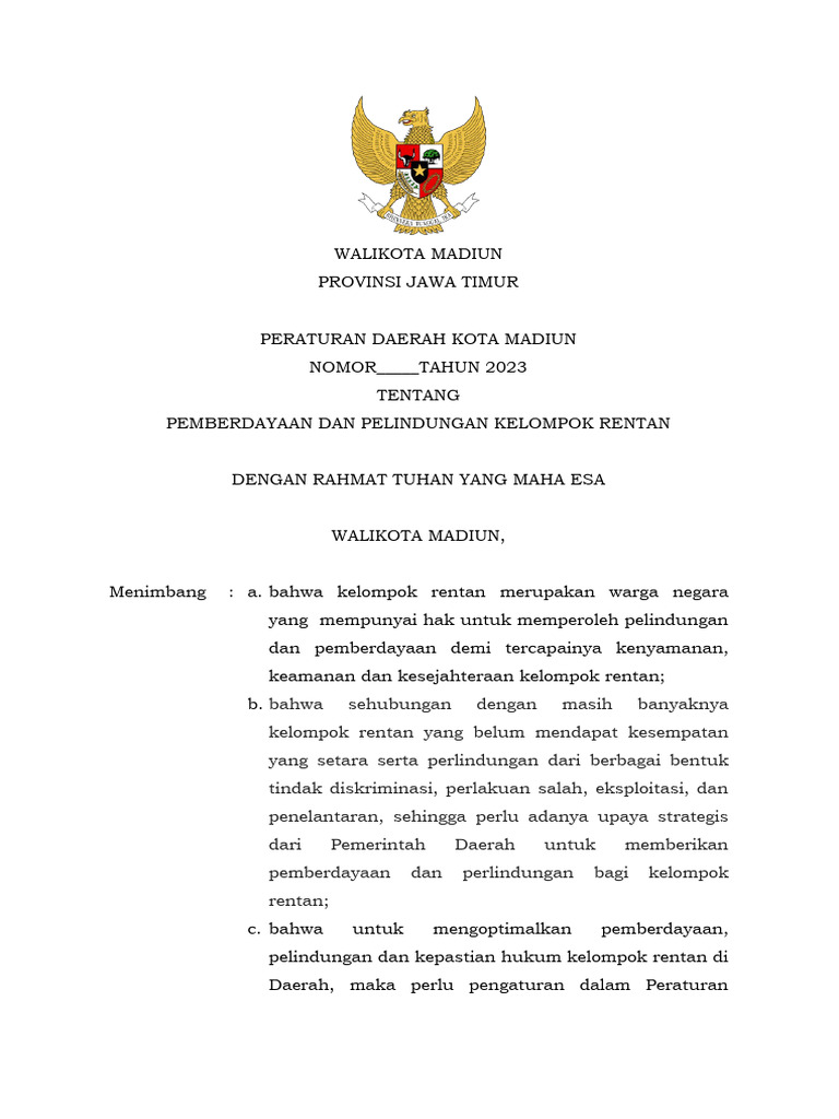 Draf Ruu (Perda Madiun) | PDF | Politik | Hukum