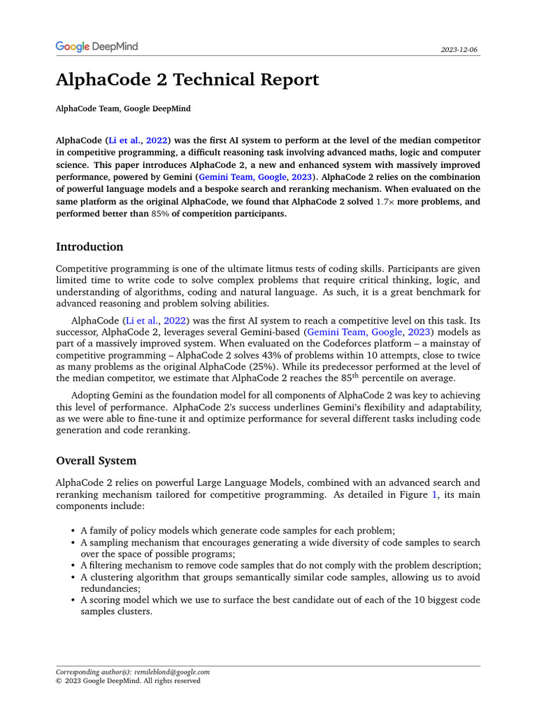 AlphaCode2 Tech Report | PDF