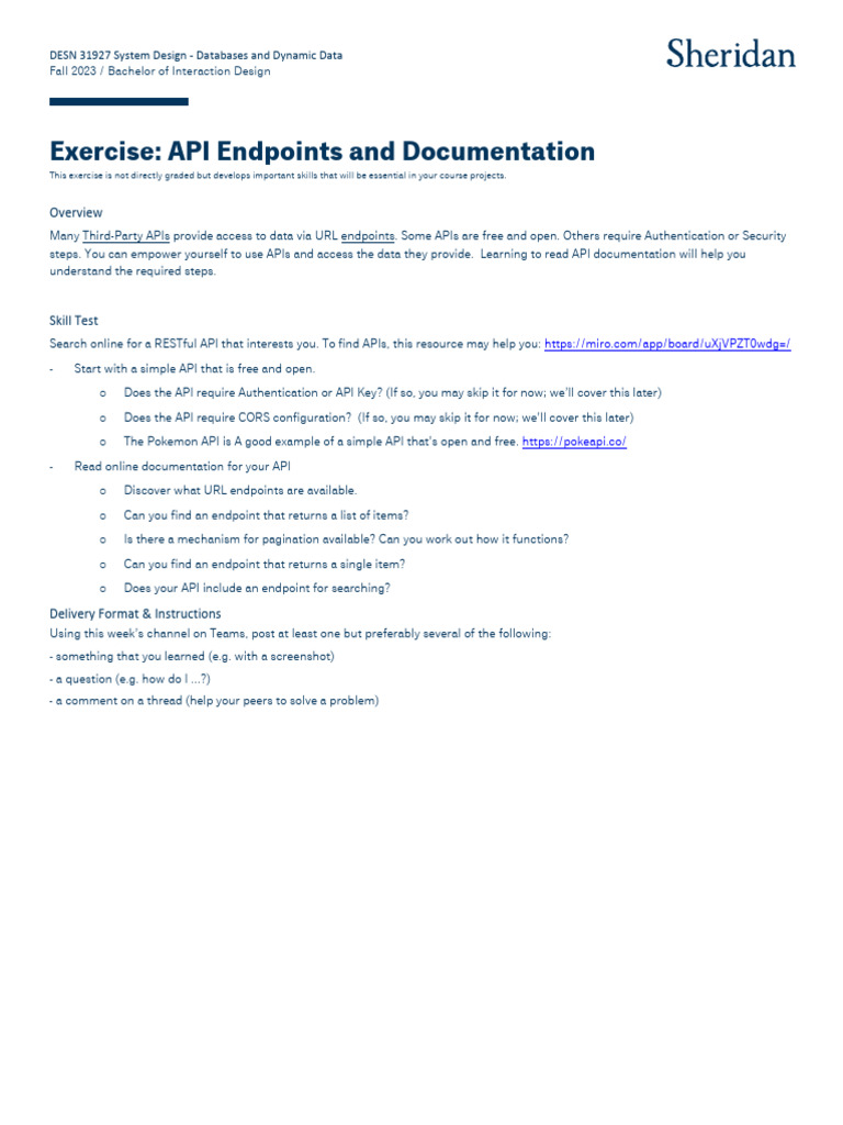 2023 - Exercise - API Documentation and Endpoints | PDF