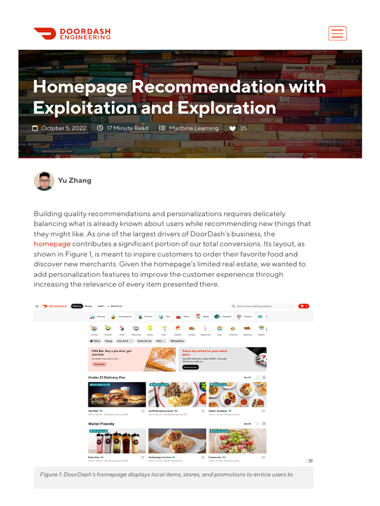 Homepage Recommendation With Exploitation and Exploration - DoorDash | PDF