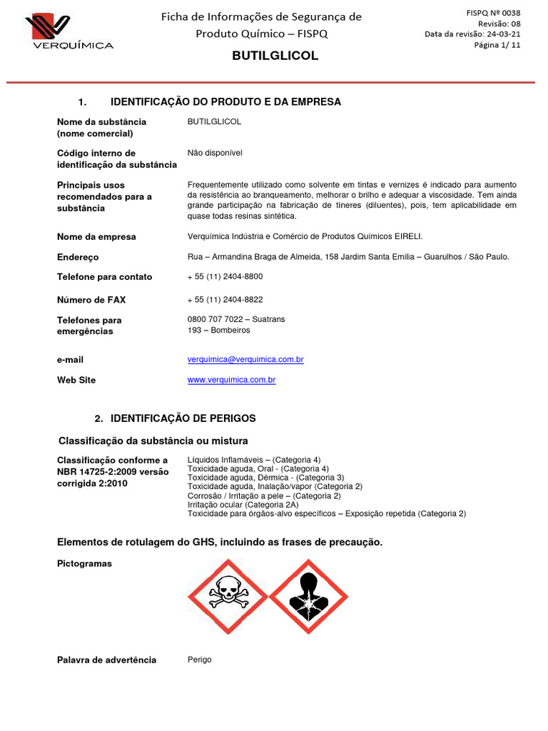 Butil Glicol | PDF | Incêndios | Dióxido de carbono