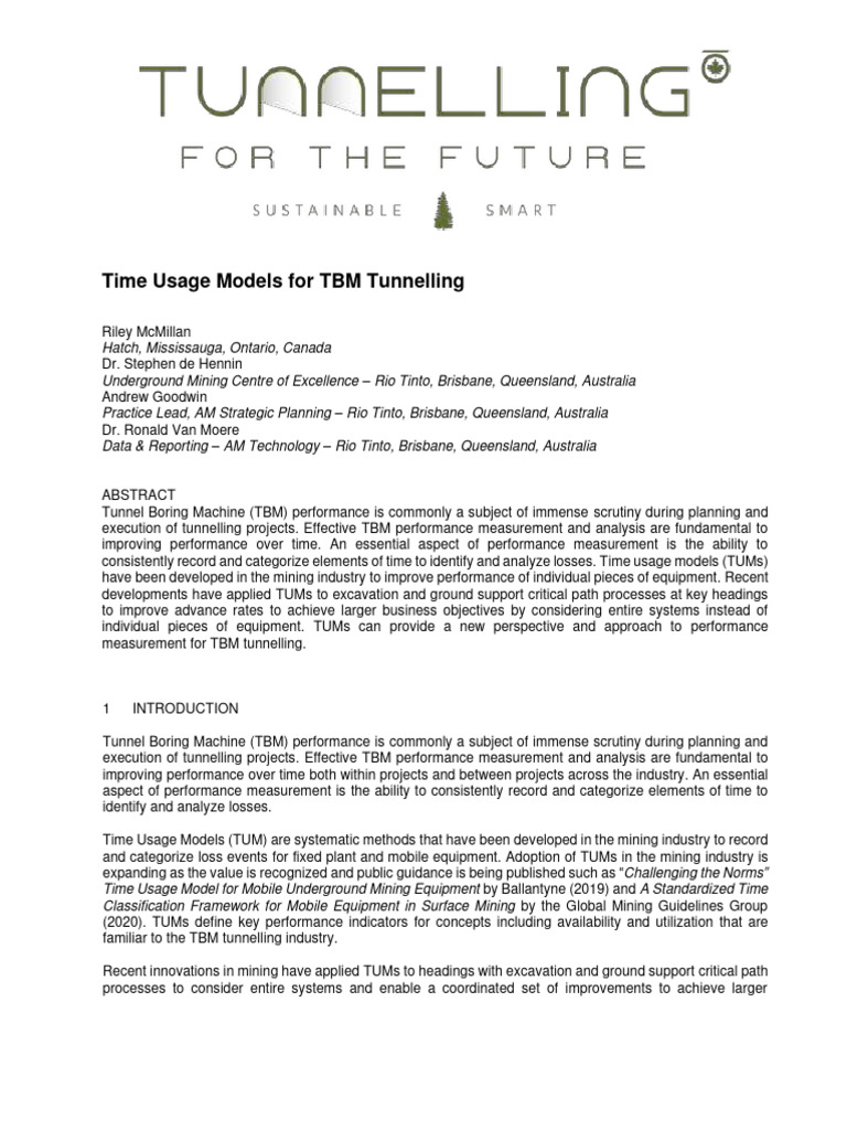 SES6O811KM6A2O0KC Time Usage Models For TBM Tunnelling - McMillan Et Al ...