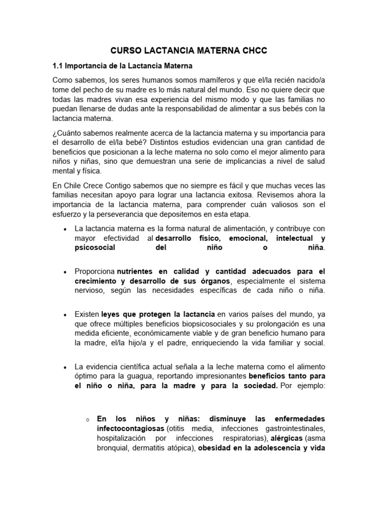 Curso Lactancia Materna CHCC | PDF | Amamantamiento | La leche materna Curso Lactancia Materna CHCC | PDF | Amamantamiento | La leche materna