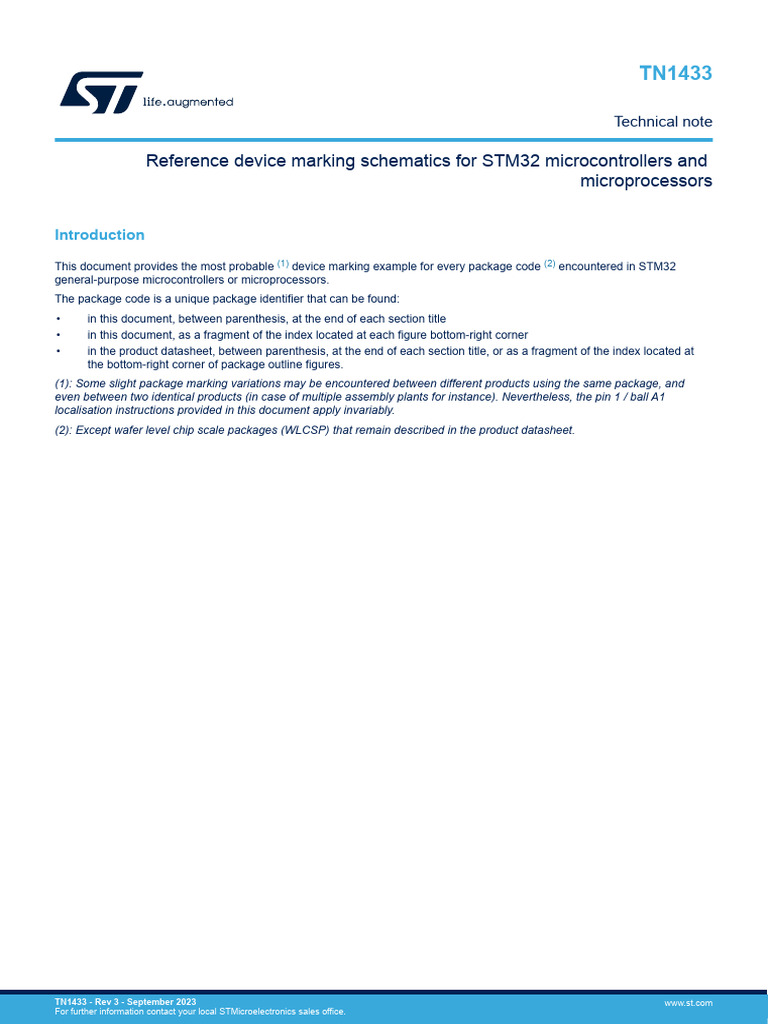 tn1433 Reference Device Marking Schematics For stm32 Microcontrollers ...
