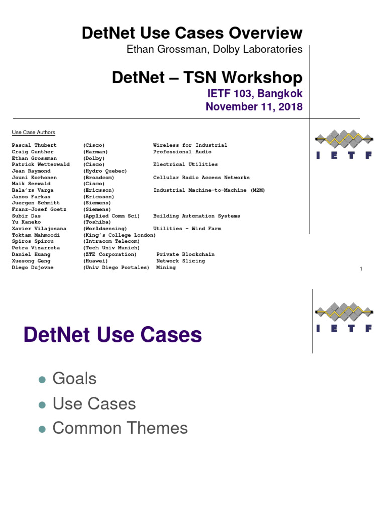 Detnet TSN Grossman Detnet Use Cases 1118 v01 | PDF