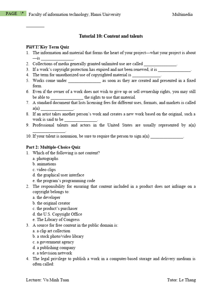 Week11 Tut10 | PDF | Copyright | Derivative Work