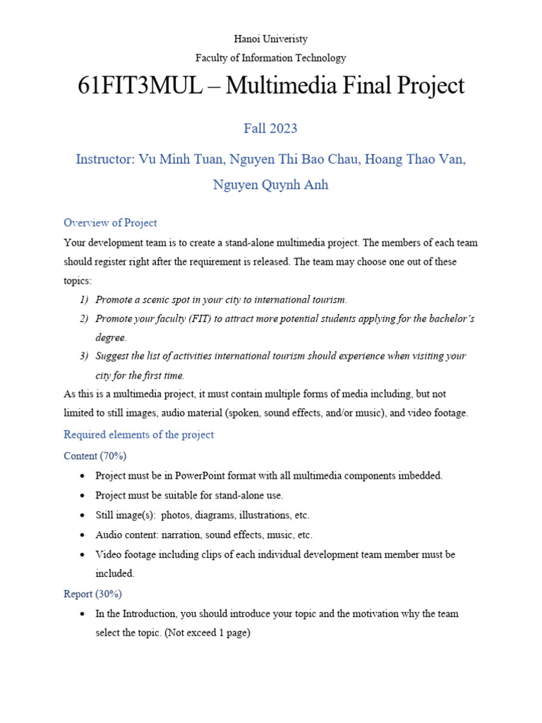 MUL - Final Project Requirement - 20231011 | PDF | Multimedia | Communication
