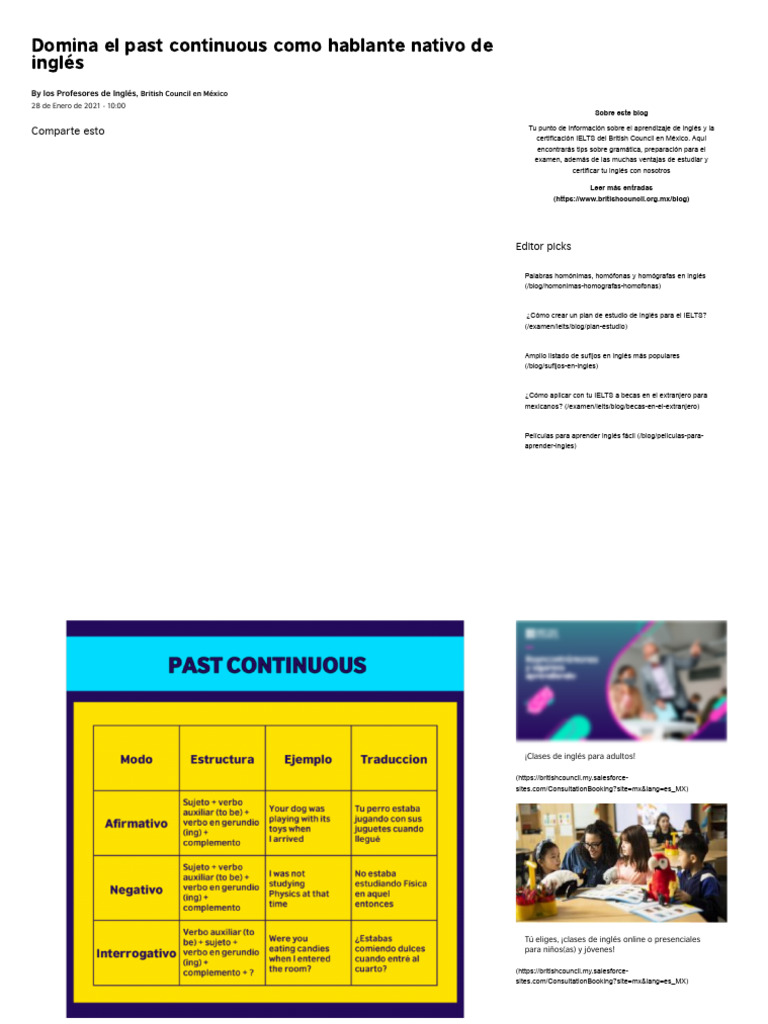 Past continuous_ el pasado continuo en inglés _ British Council | PDF