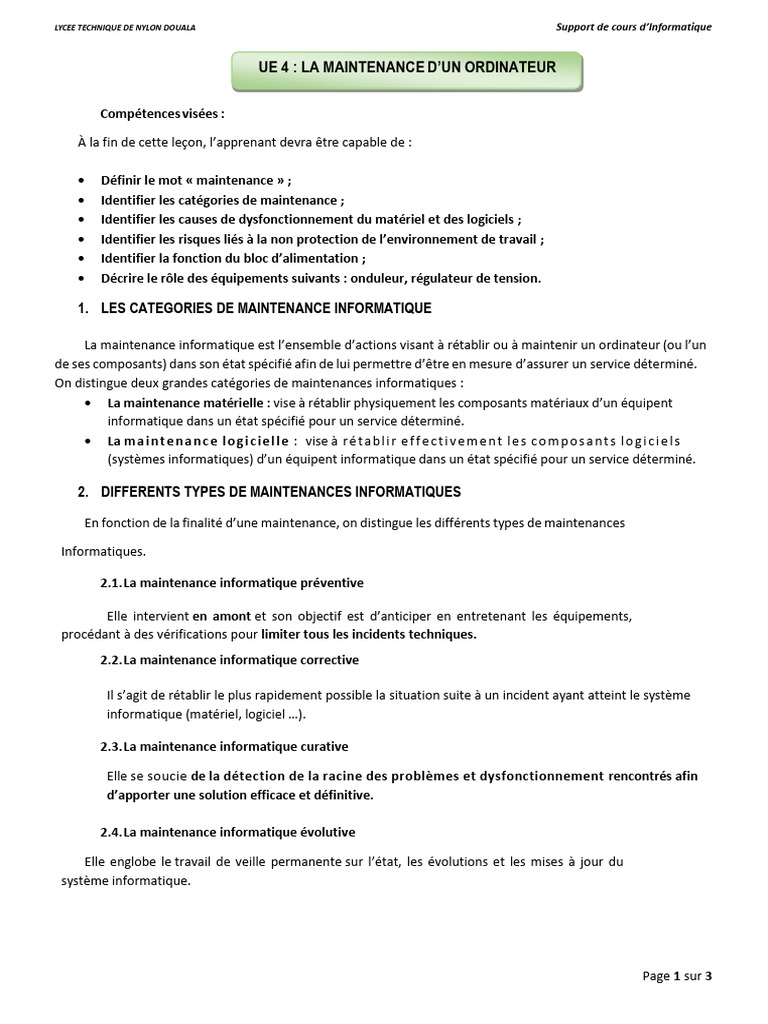 Guide de Maintenance Informatique et Protection du Matériel | PDF
