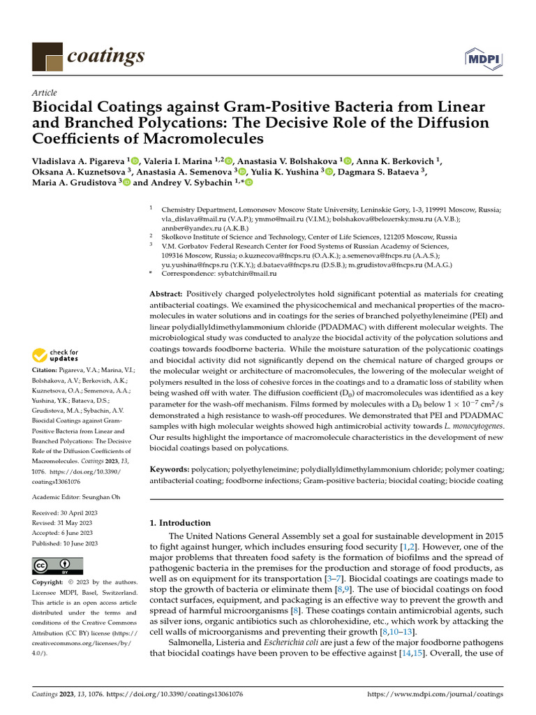 Biocidal Coatings Against Gram-Positive Bacteria F | PDF | Bacteria | Antimicrobial