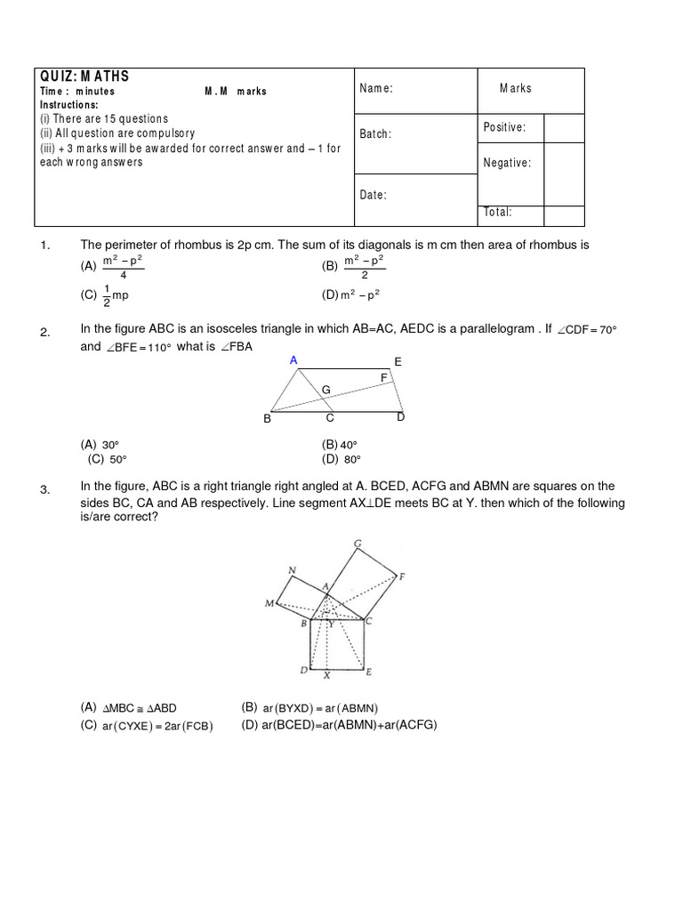 Maths Quiz | PDF | Euclid | Geometric Shapes