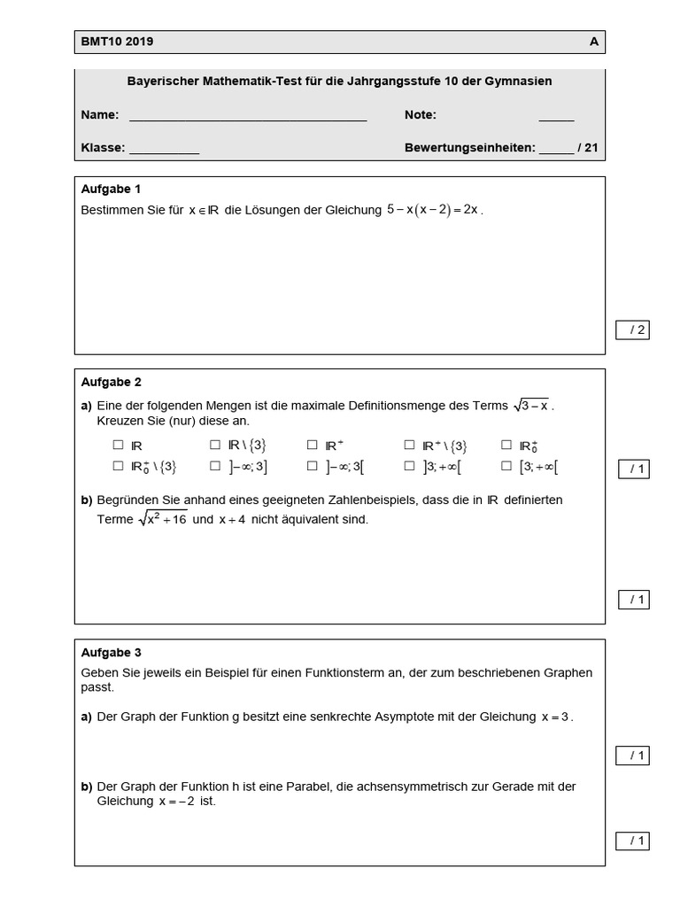 bmt10 - 2019 - Aufgaben - Gruppe - A Mathematik | PDF