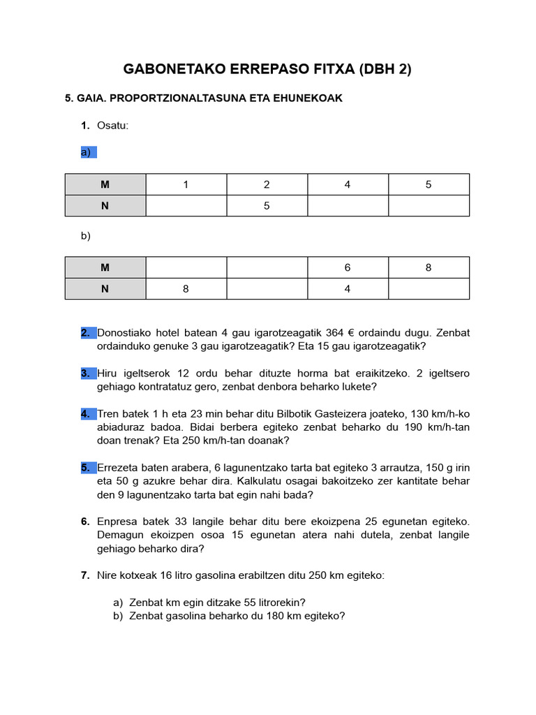 Gabonetako Errepaso Fitxa (DBH 2) | PDF