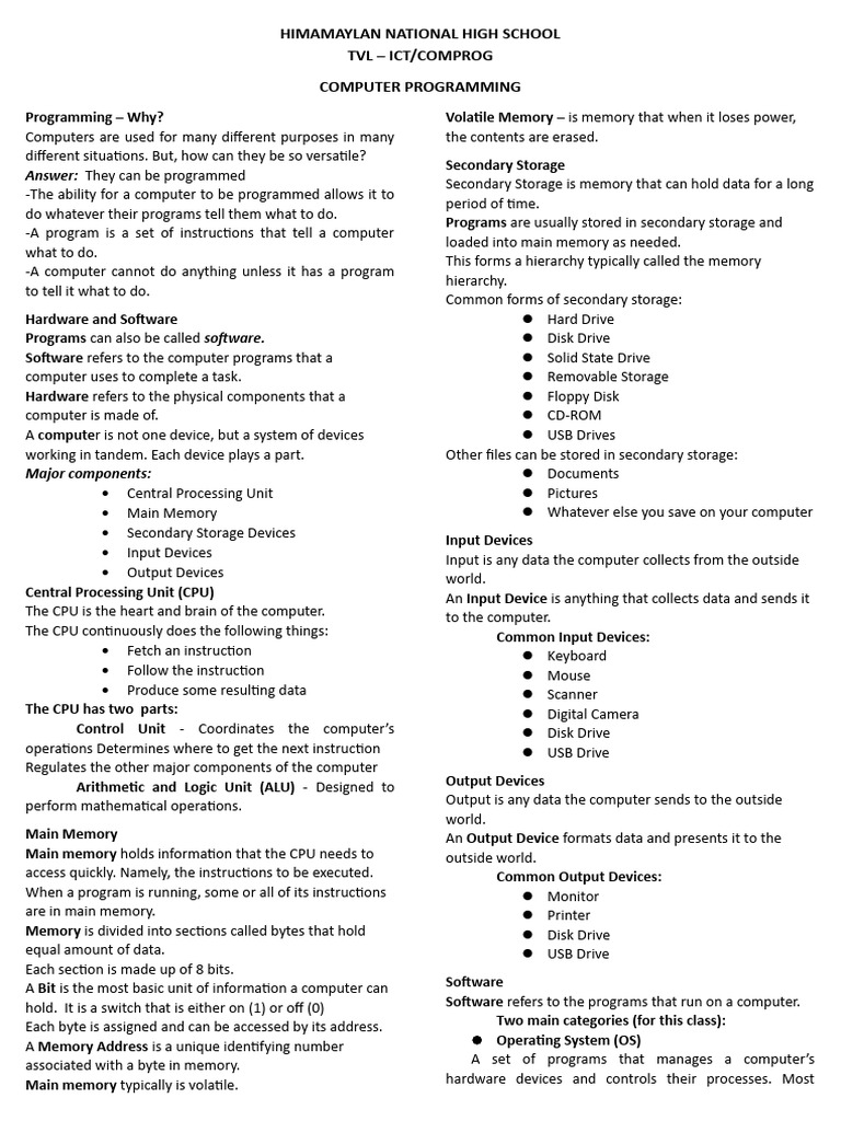 Computer Programming Basics | PDF | Computer Data Storage | Data Type Computer Programming Basics | PDF | Computer Data Storage | Data Type
