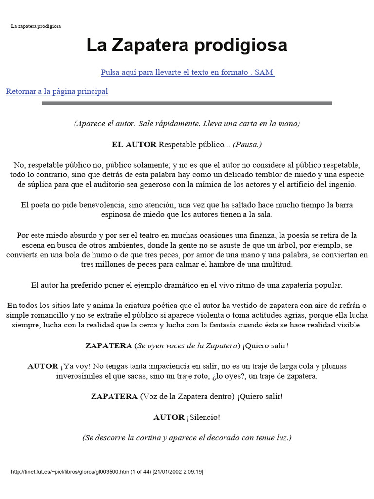 La Zapatera Prodigiosa | PDF