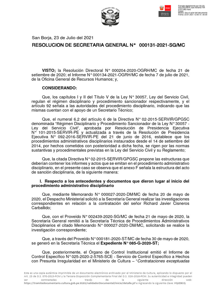 RSG 131-2021-SG-MC PDF | PDF | Debido al proceso | Esfera pública