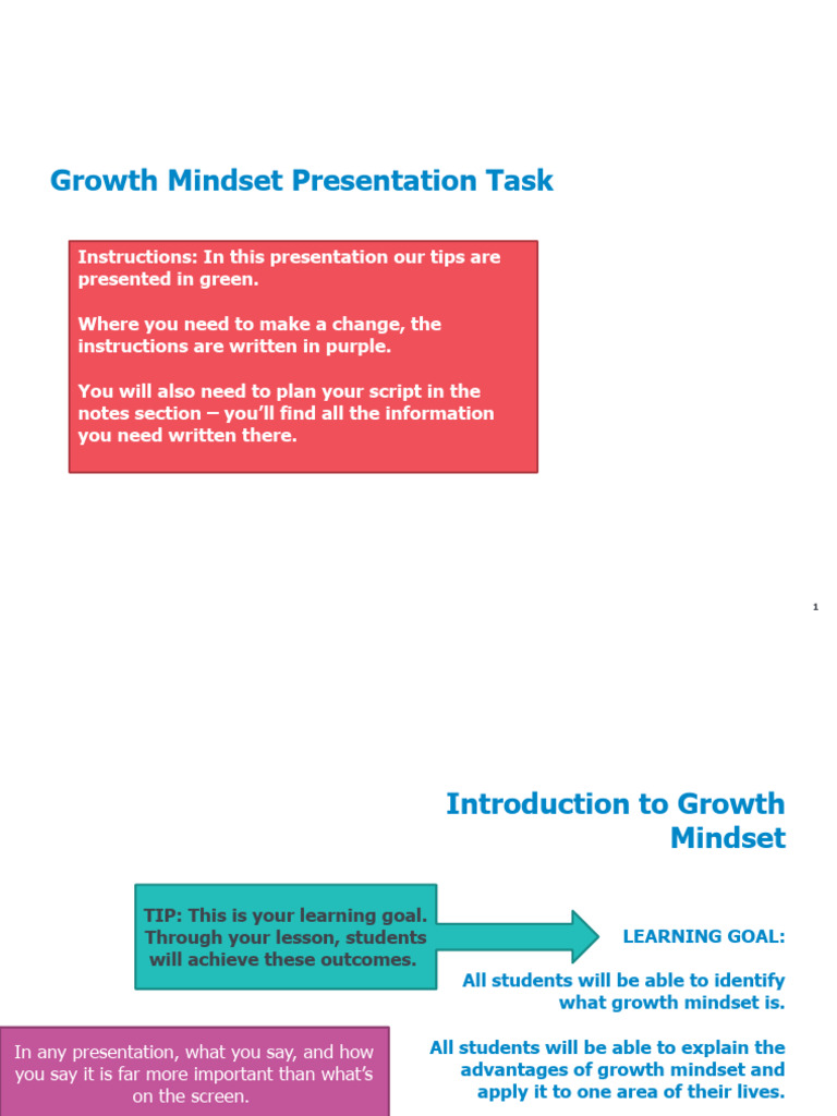 Growth Mindset Example Presentation for COMPLETION | PDF | Mindset ...