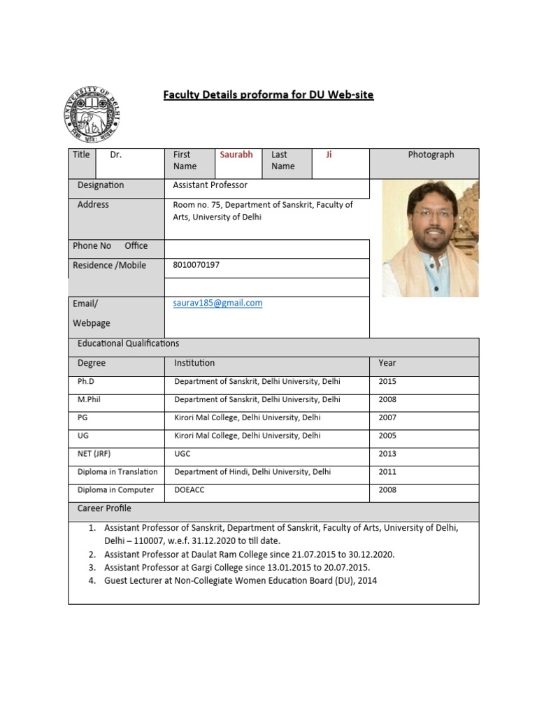 Faculty Proforma | PDF