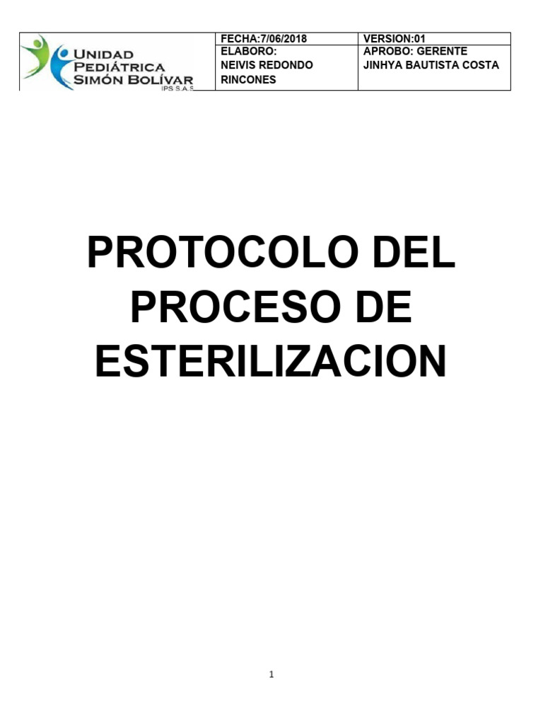 PROTOCOLO DEL PROCESO DE ESTERILIZACION Nuevo | Descargar gratis PDF | Esterilización ...