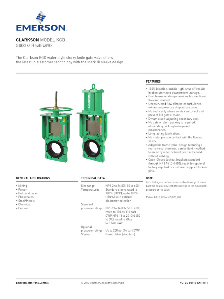Clarkson Knife Gate Valves KGD | PDF | Friction | Wear