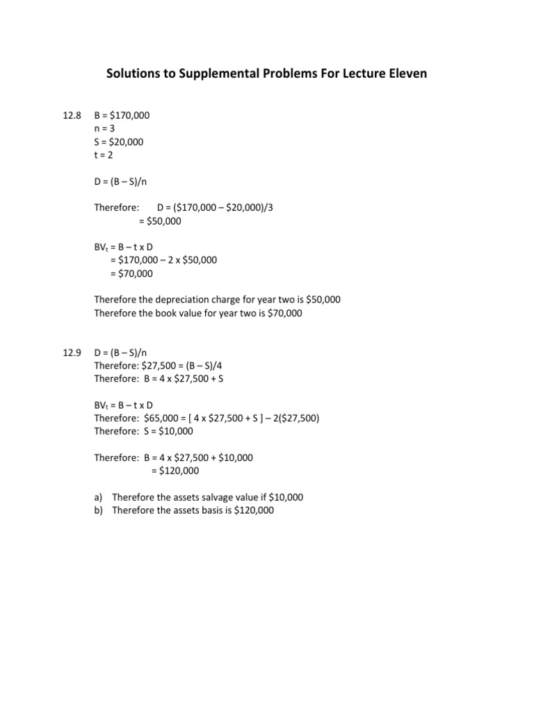 Solutions To Supplemental Problems For Lecture Eleven | PDF | Depreciation | Corporations