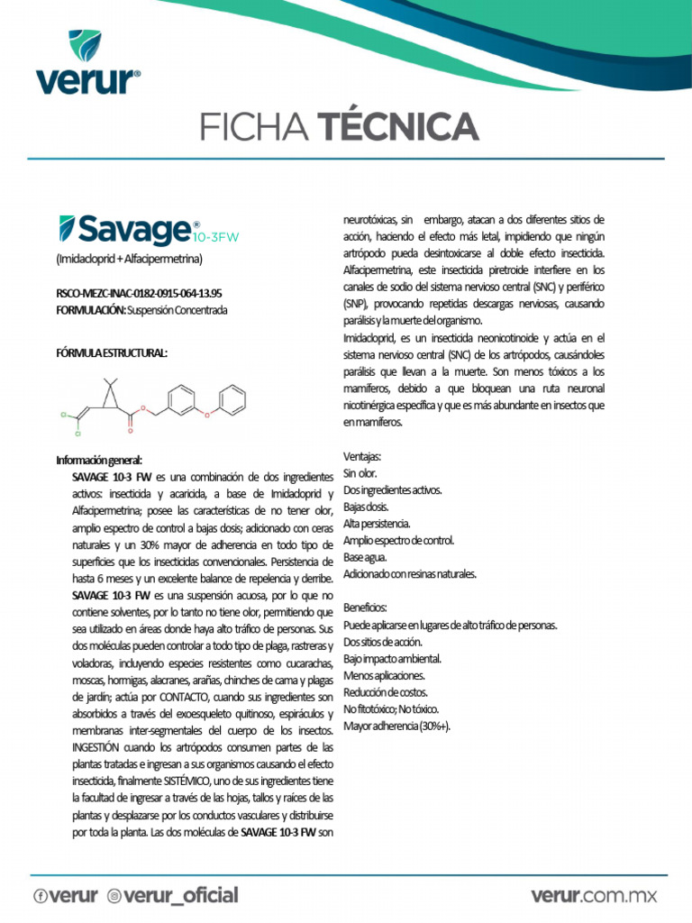 Ficha Técnica de Savage 10-3 FW | PDF | Insecticida