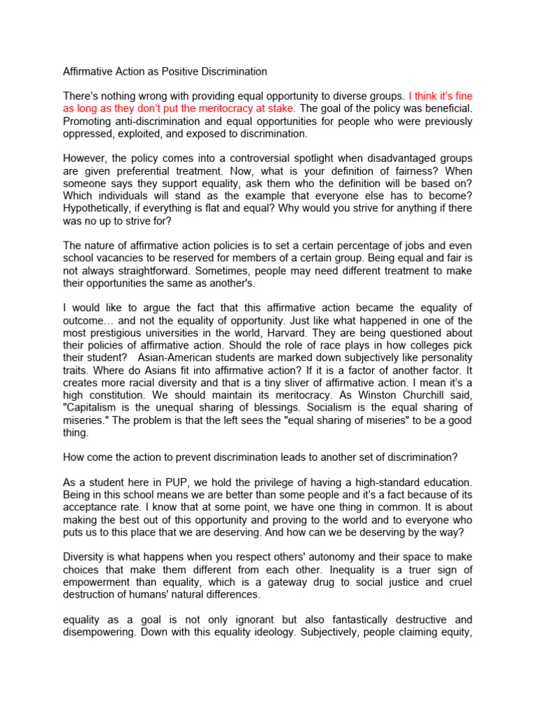 Affirmative Action As Positive Discrimination | PDF | Affirmative ...