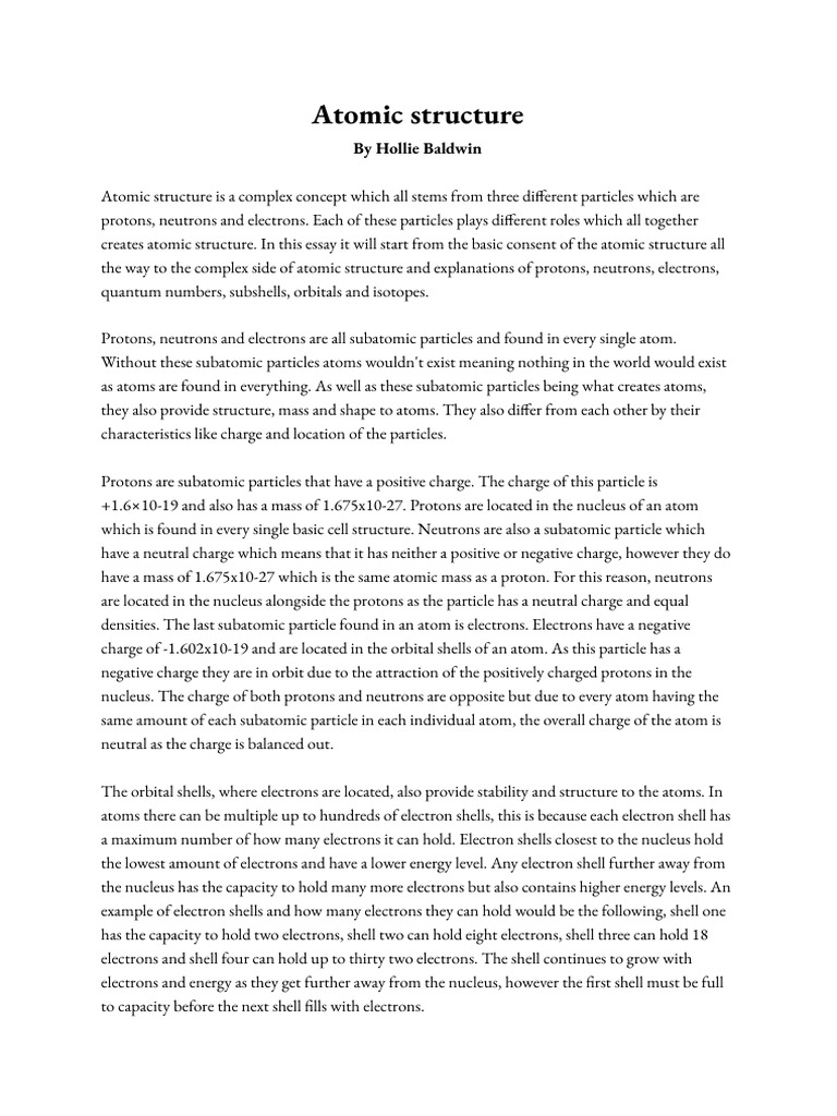 Atomic Structure Essay | PDF | Atoms | Atomic Nucleus