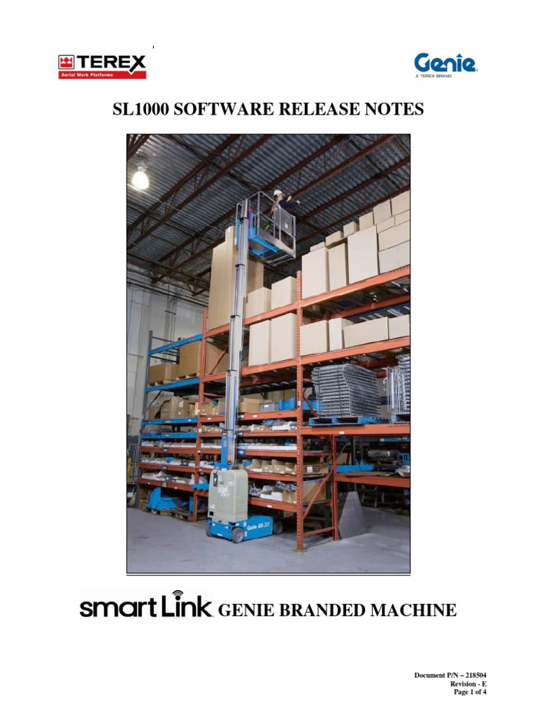 Sl1000 Software Release Notes: Genie Branded Machine | PDF