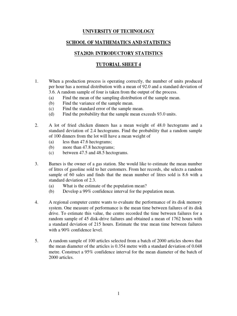 Sta2020 Tutorial Sheet 4 | PDF