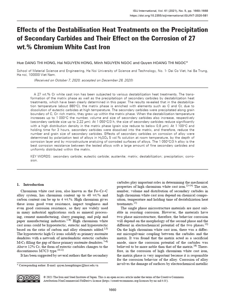 Effects of The Destabilisation Heat Treatments On The Precipitation of ...