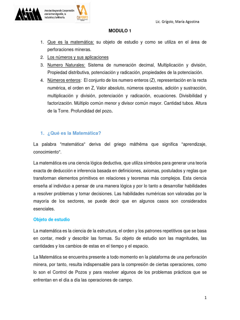 Modulo 1 - Matematica General - Grigolo | PDF