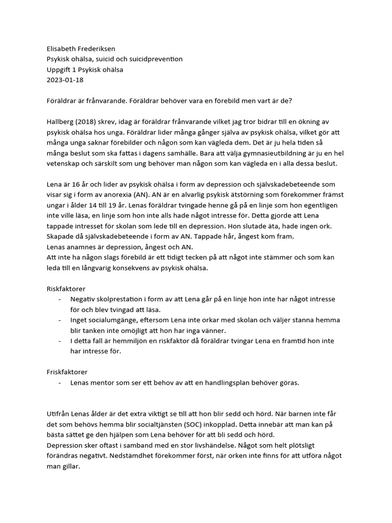 Uppgift 1 Psykisk Ohälsa | PDF