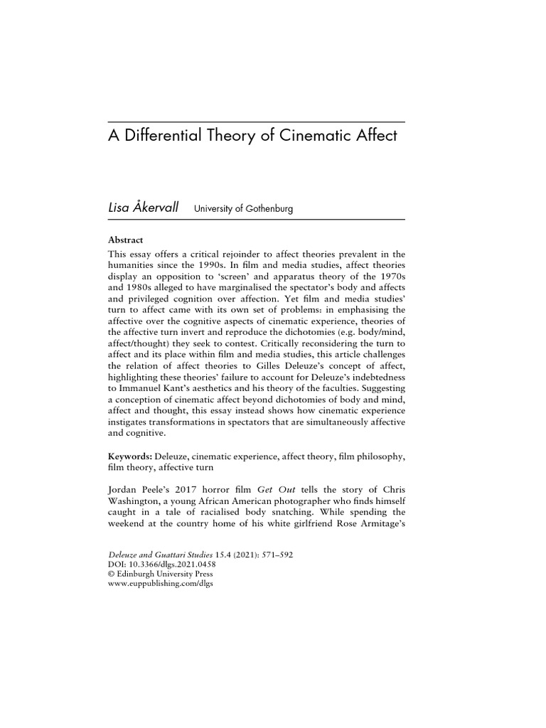 Åkervall 2021 A Differential Theory of Cinematic Affect | PDF ...