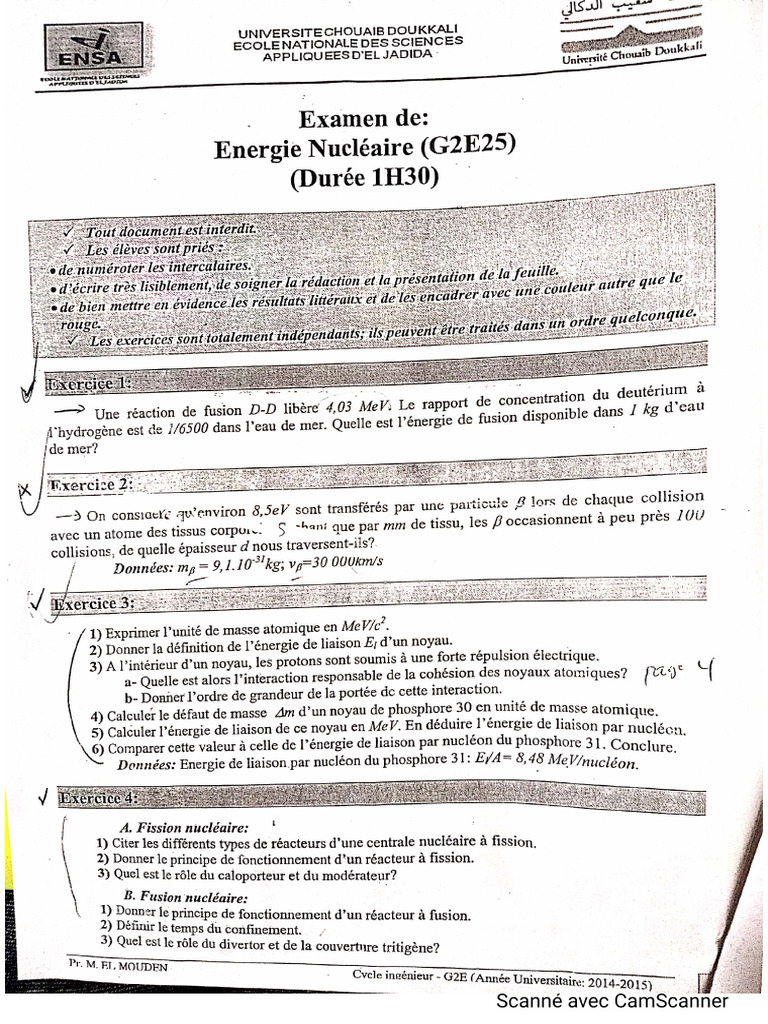 Examen 2014 2015 Nucléaire | PDF