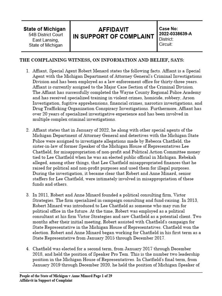 Anne Minard Affidavit | PDF | 501(C) Organization | Campaign Finance In ...