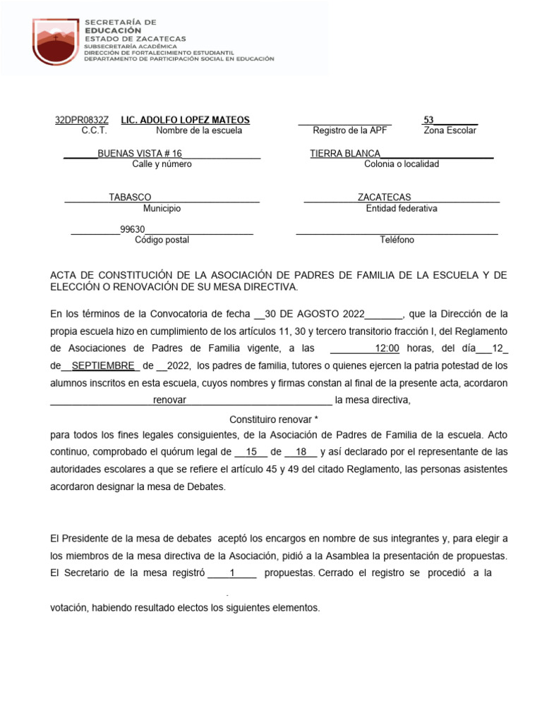Acta Constitutiva Apf 2022-2023 | PDF | Gobierno