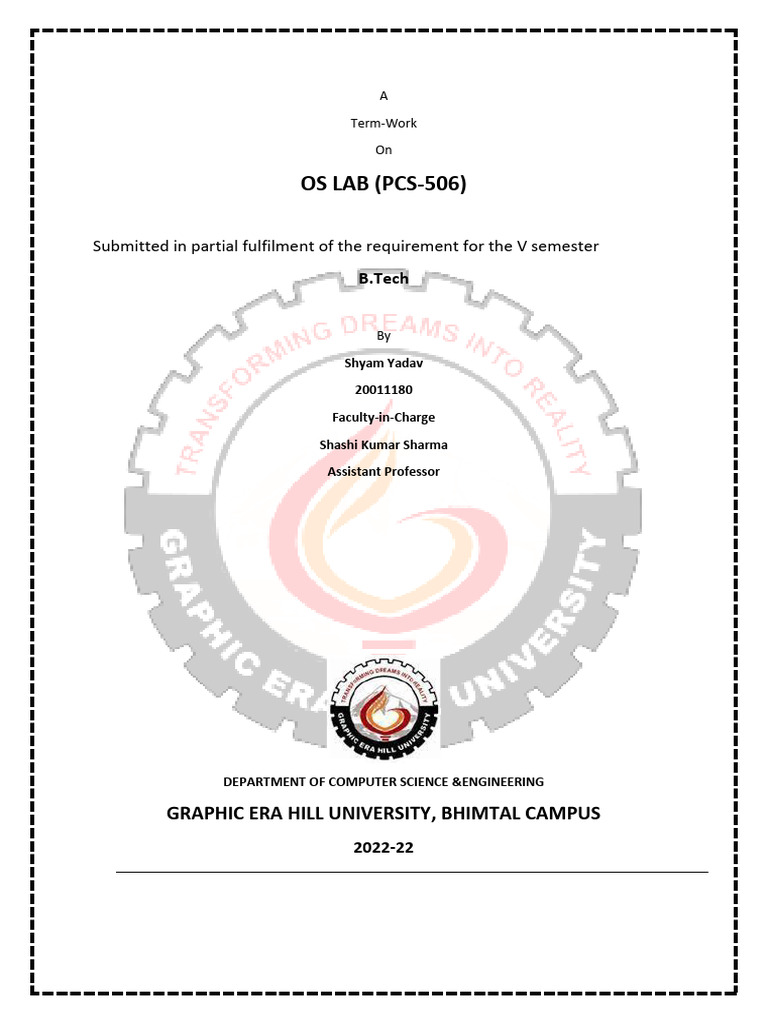 OS LAB (PCS-506) : Submitted in Partial Fulfilment of The Requirement For The V Semester | PDF ...