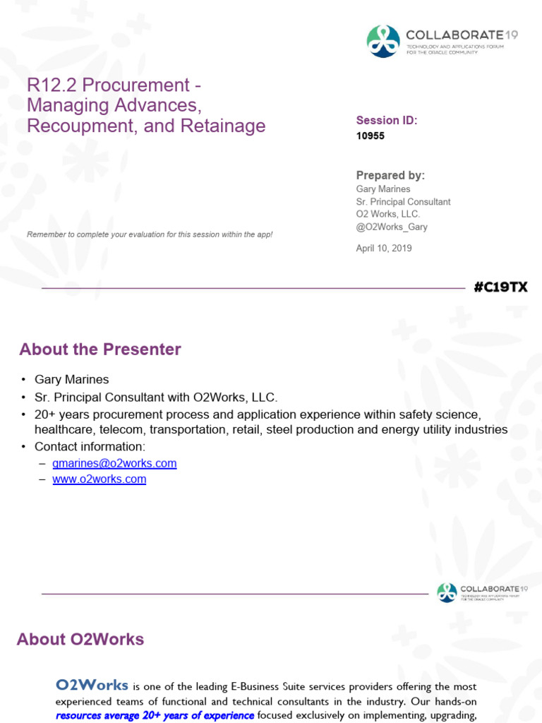 R12 - 2 Procurement Managing Advances Recoupment and Retainage - PPT - Collab 19 - Marines | PDF ...