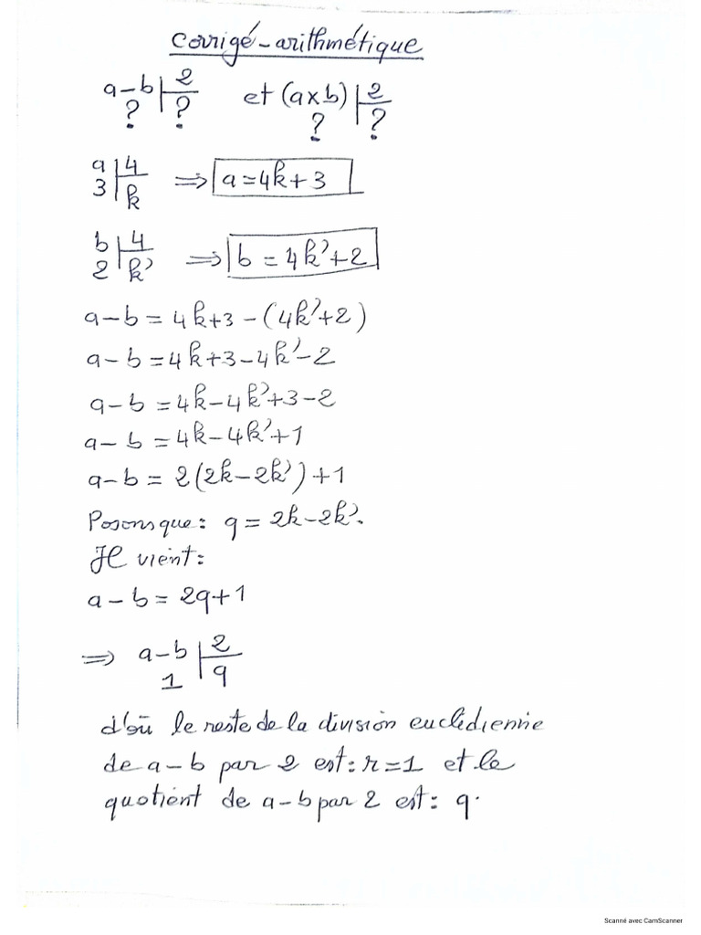 Corrigé Arithmétique | PDF