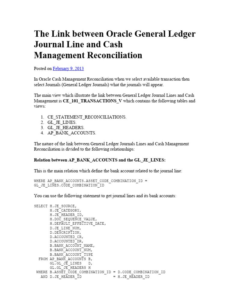 Oracle GL and Cash Reconciliation | PDF | Career & Growth | Finance ...